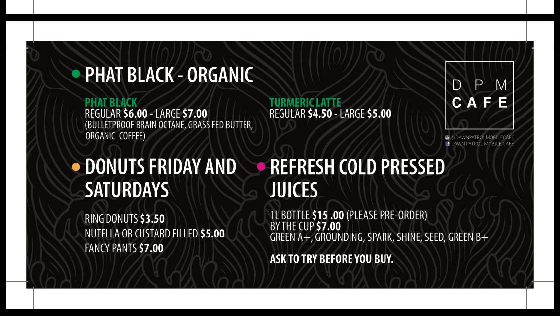 Menu at DPM Cafe, Mandurah