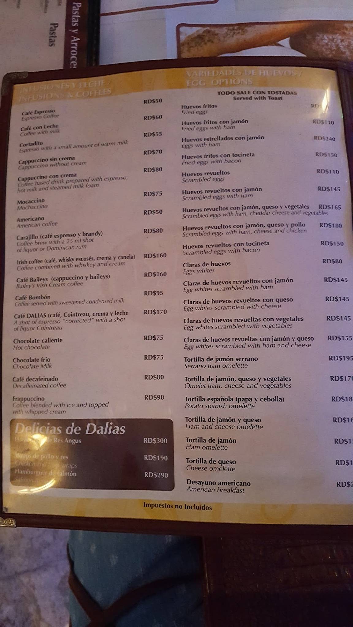 Menu at Dalia's Cafe & Bakery, Punta Cana