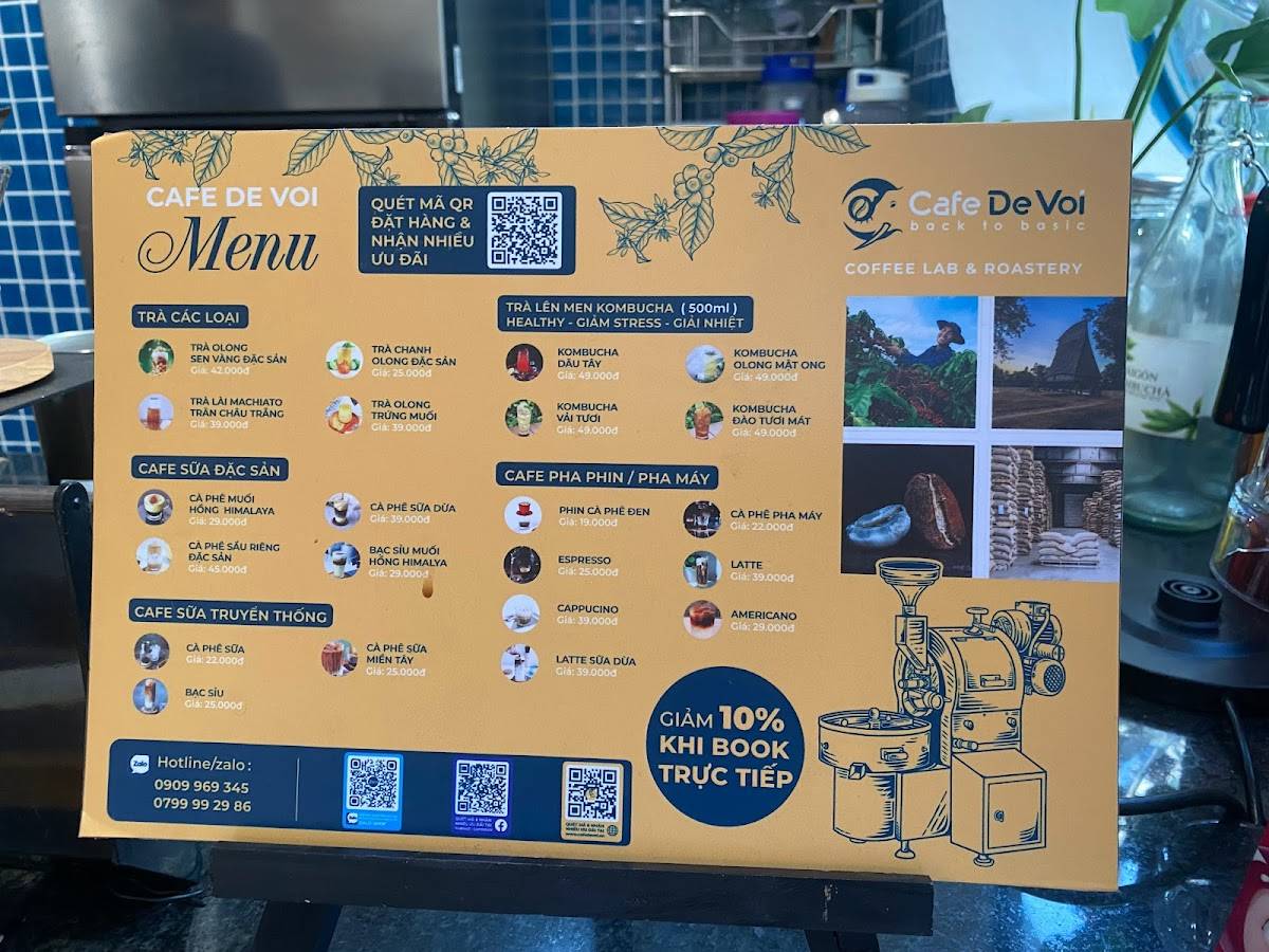 Menu at Cafe De Voi, Ho Chi Minh City