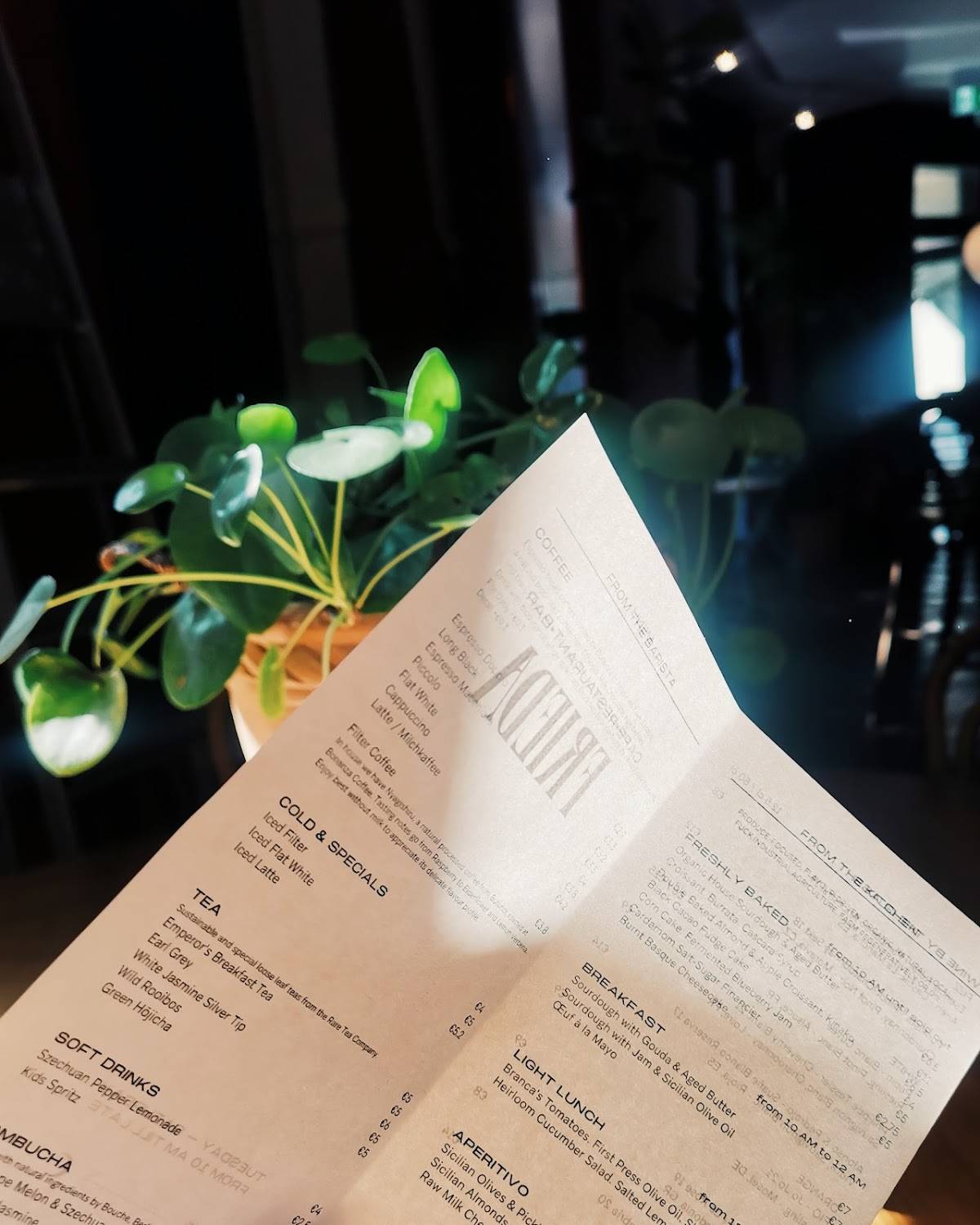 Menu at FRIEDA restaurant, Berlin