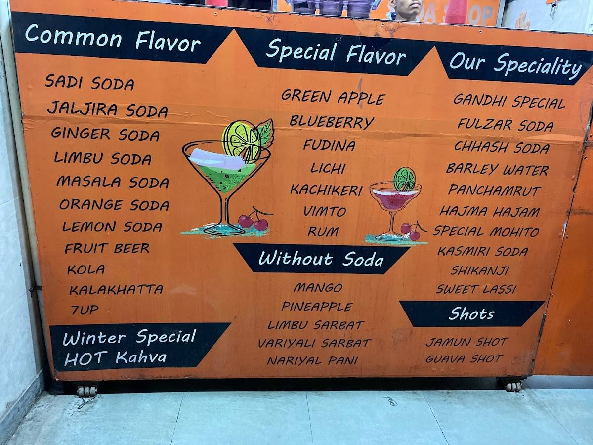 Menu at Gandhi Soda Shop, Ahmedabad, Rangati Bazar Naka