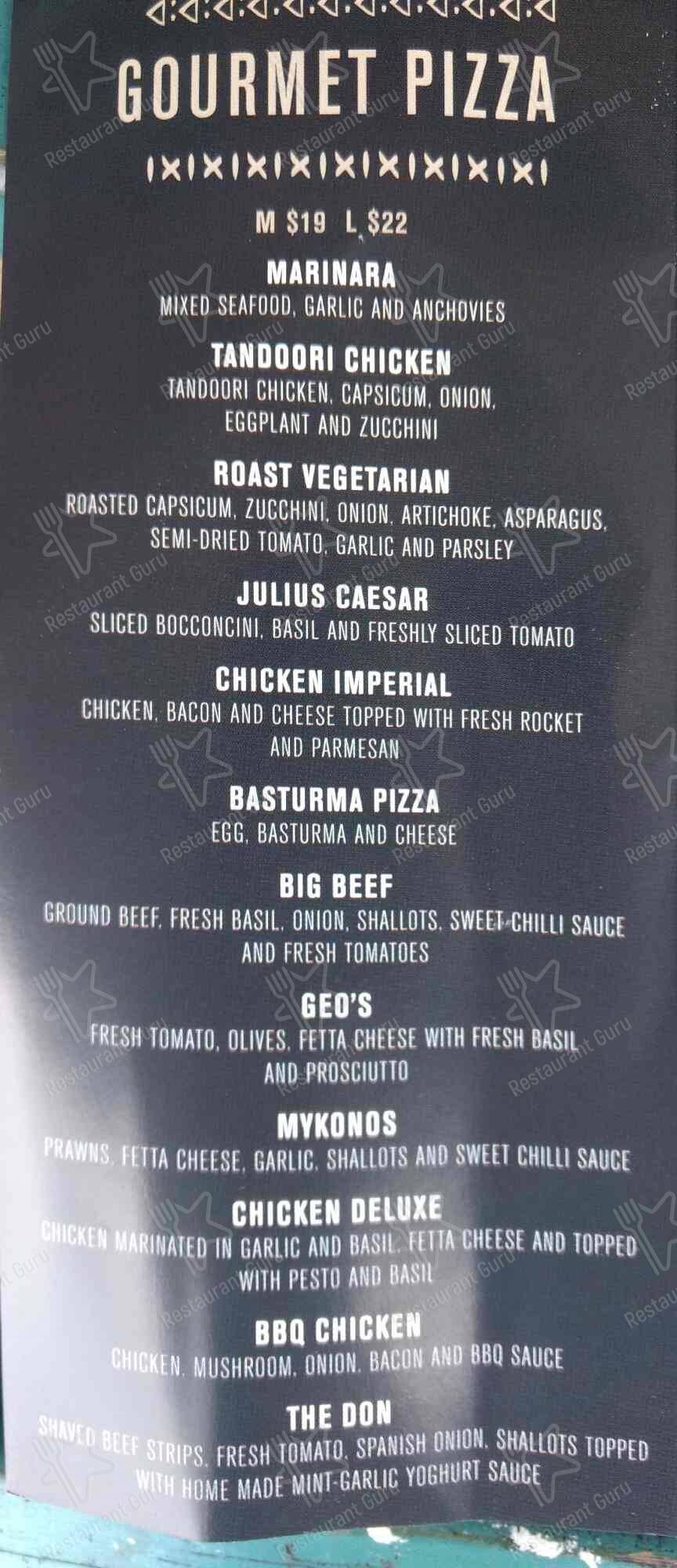 Menu at Cafe Geo Pizzeria, Lane Cove North