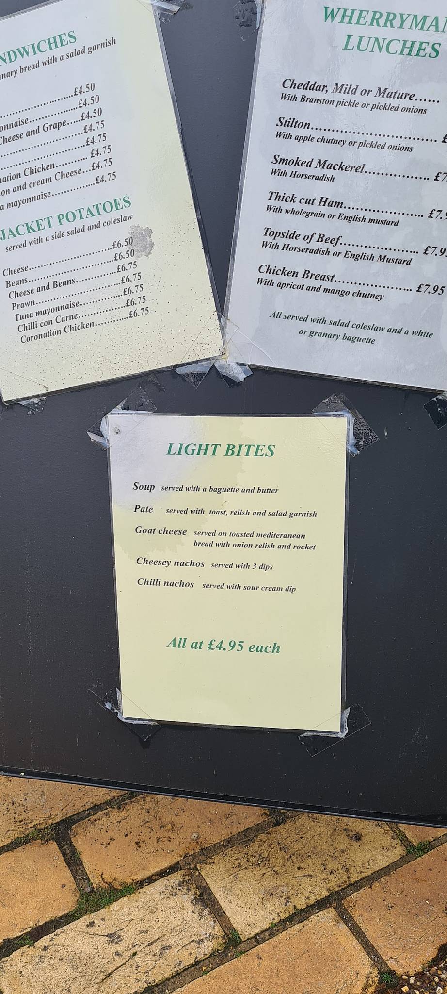 Menu at Granary Stores cafe, Horning