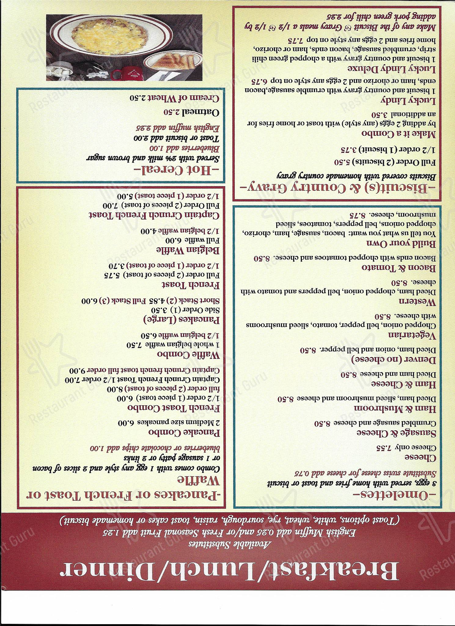 Menu at Hidden Cafe, Longmont