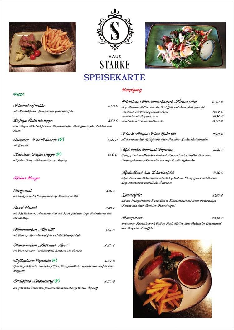Speisekarte von Hotel Starke cafe, Brilon