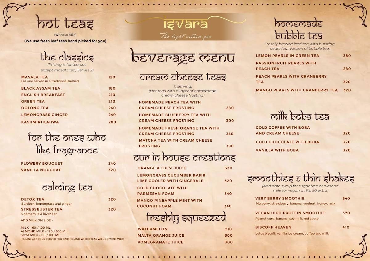 Menu at Cafe Isvara, Mumbai