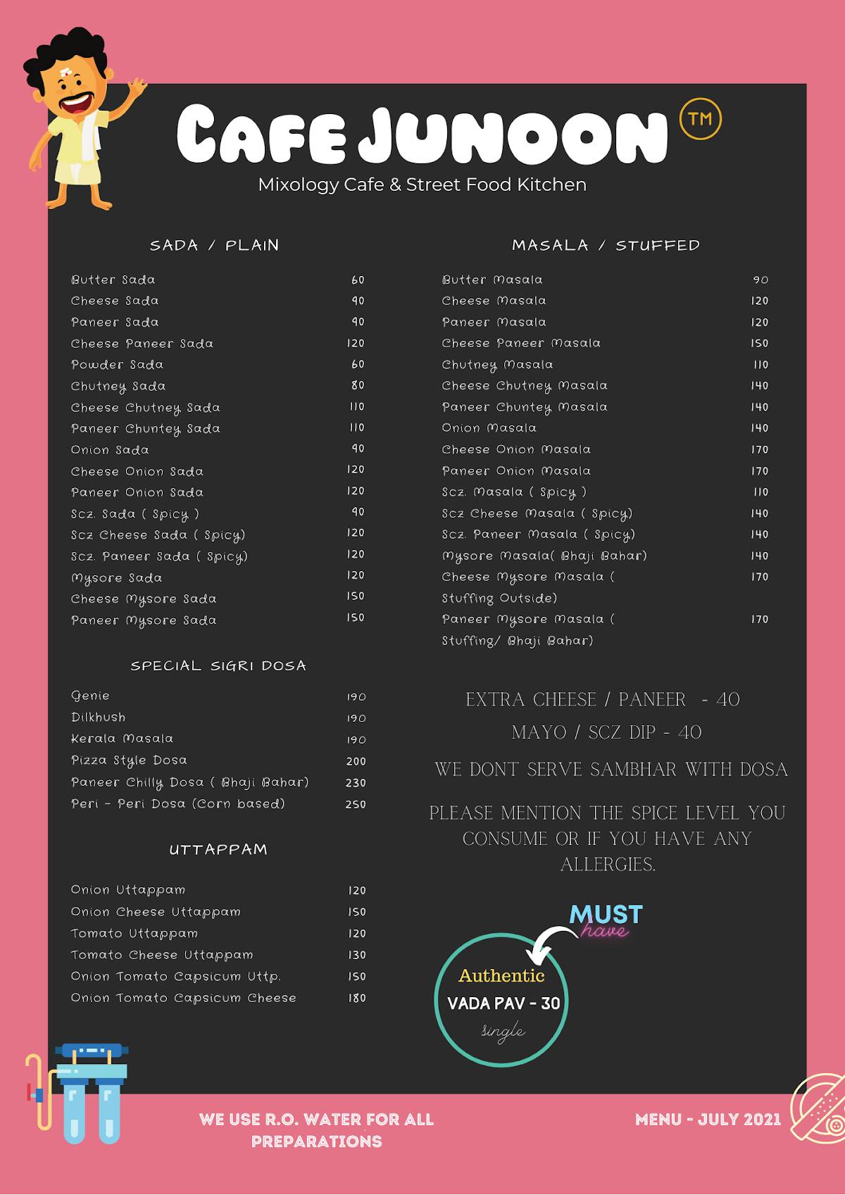 Menu at Cafe Junoon, Raipur, Golden Trade Center