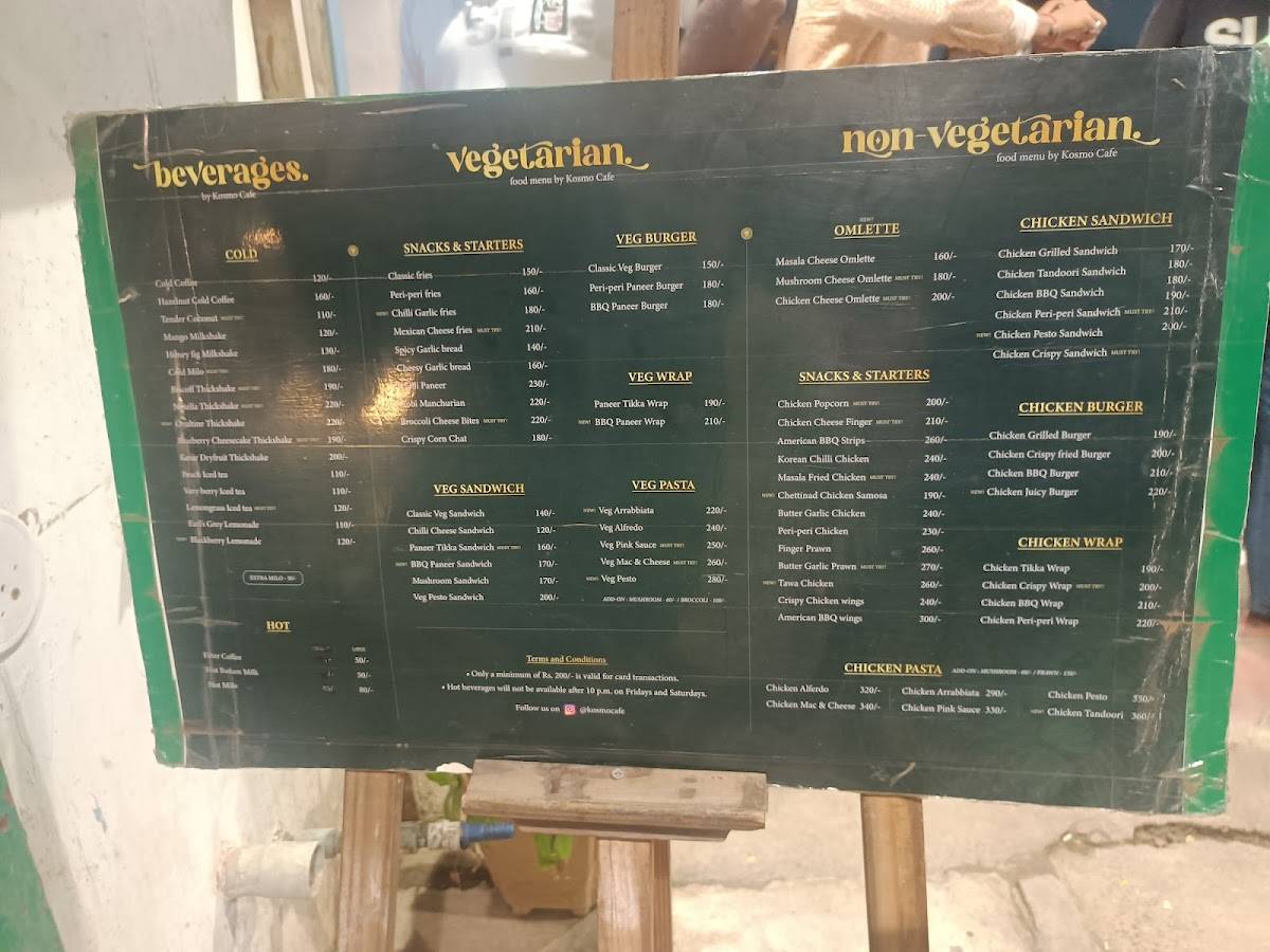 Menu at Kosmo cafe, Chennai