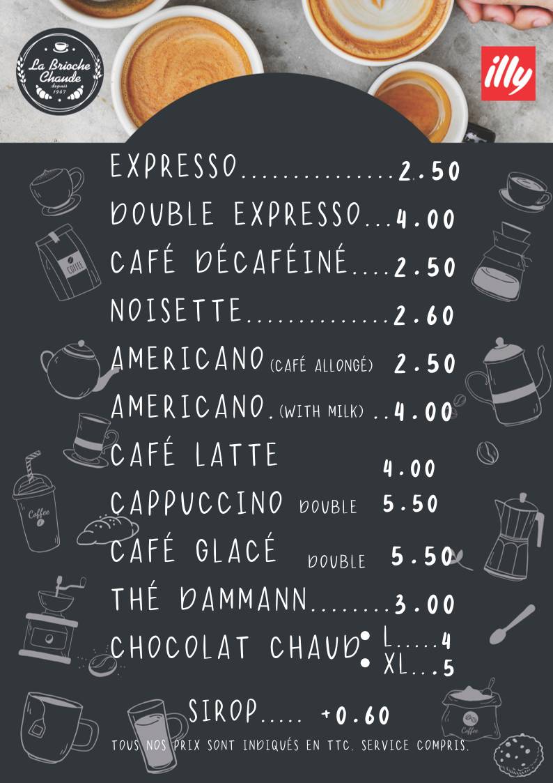 Menu au Coffee - La Brioche Chaude café, Nice