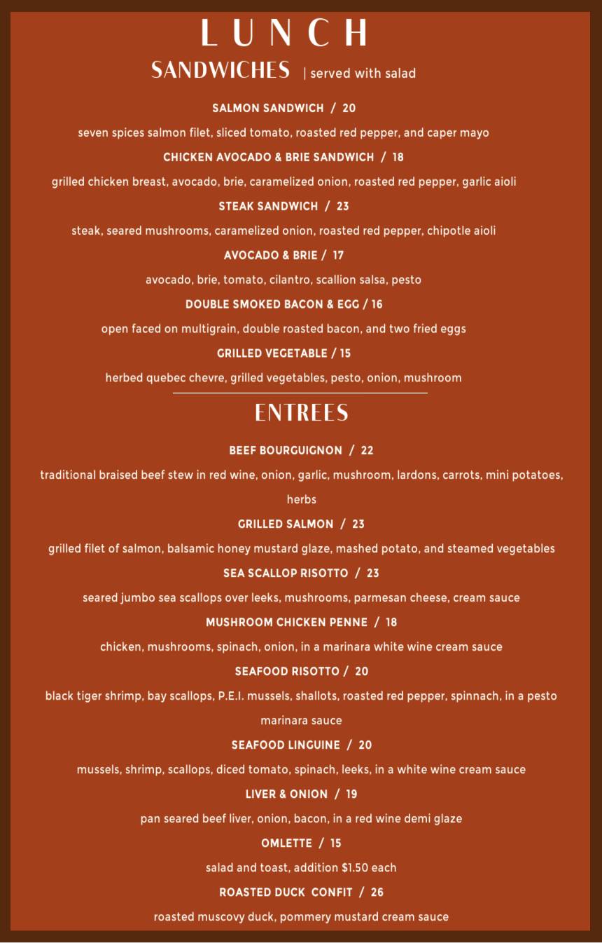 Menu at Cafe La Gaffe, Toronto