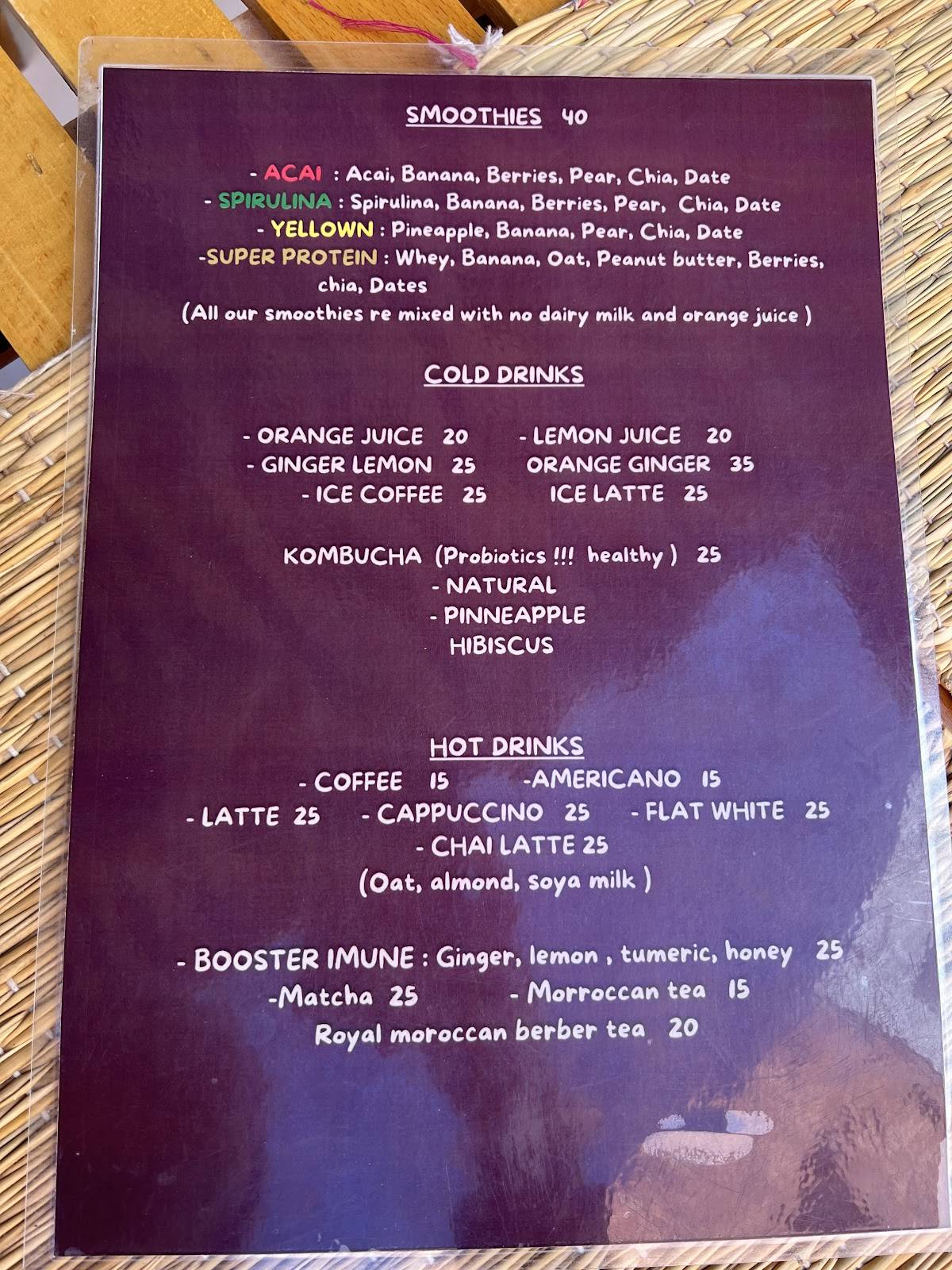 Carta de Le Acai Cafe, Tamraght