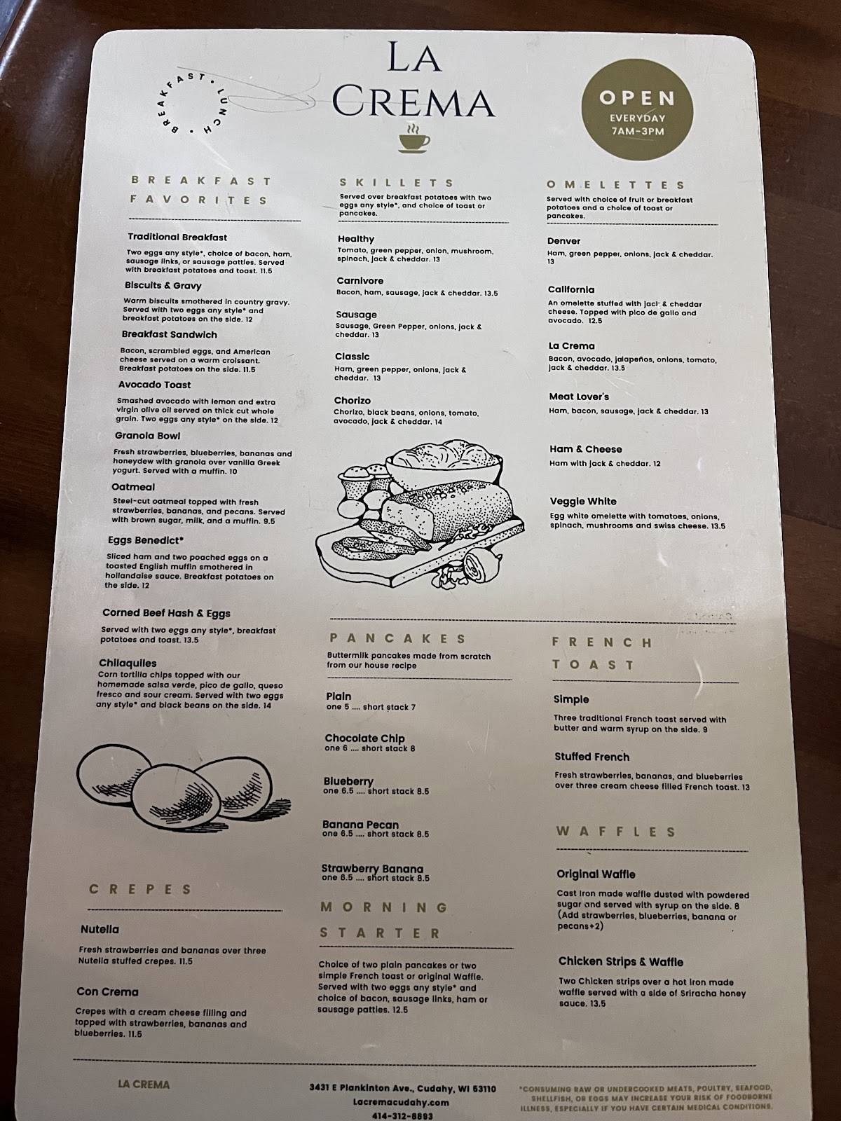 Menu at Cafe Le Crème Brûlée, Cudahy