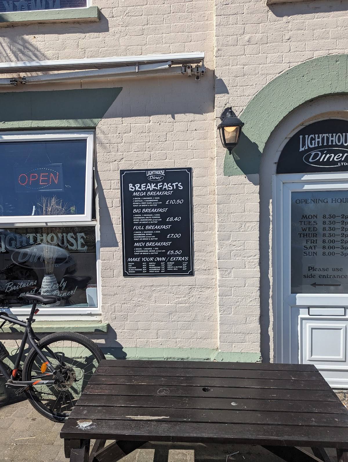 Menu at Lighthouse Diner cafe, Lowestoft