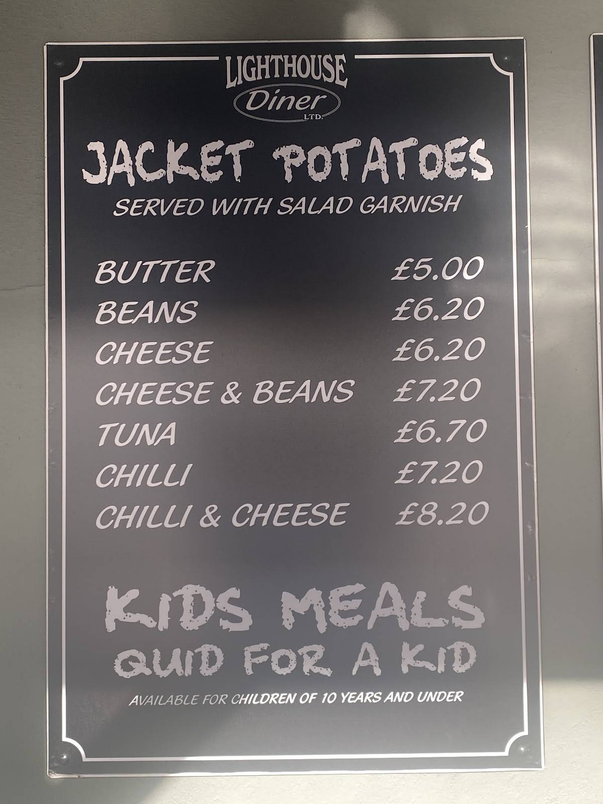 Menu at Lighthouse Diner cash only. cafe, Lowestoft