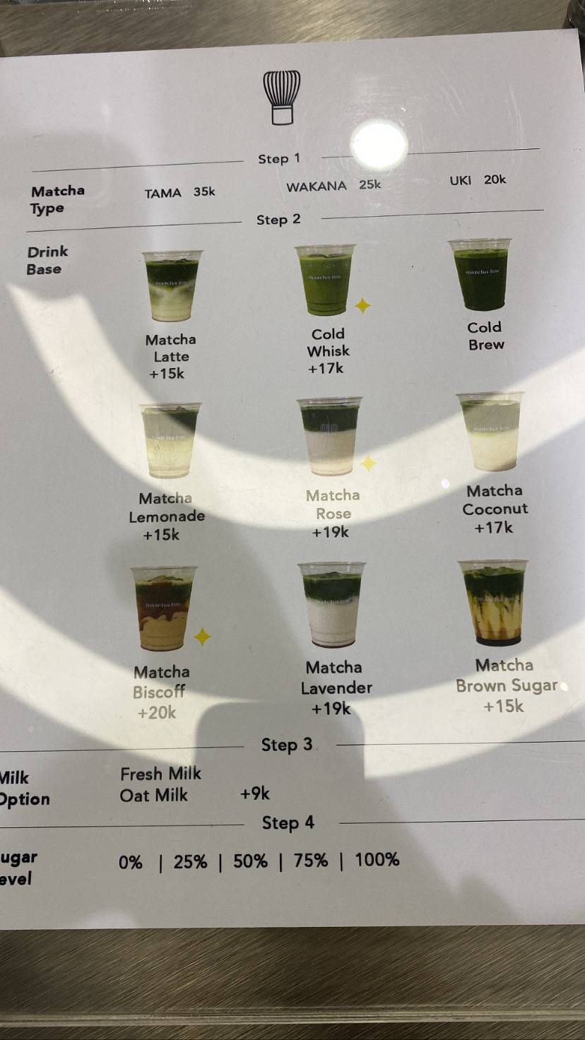 Menu at Matcha Bae cafe, North Jakarta