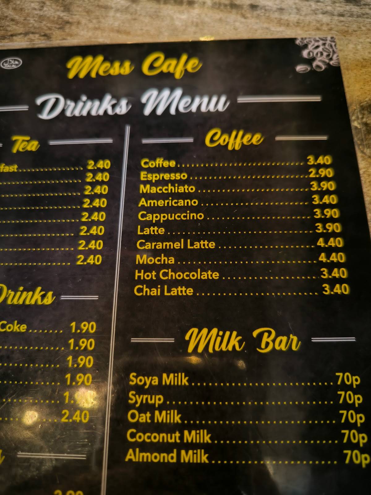 Menu at Mess Cafe, London, 38 Amhurst Rd