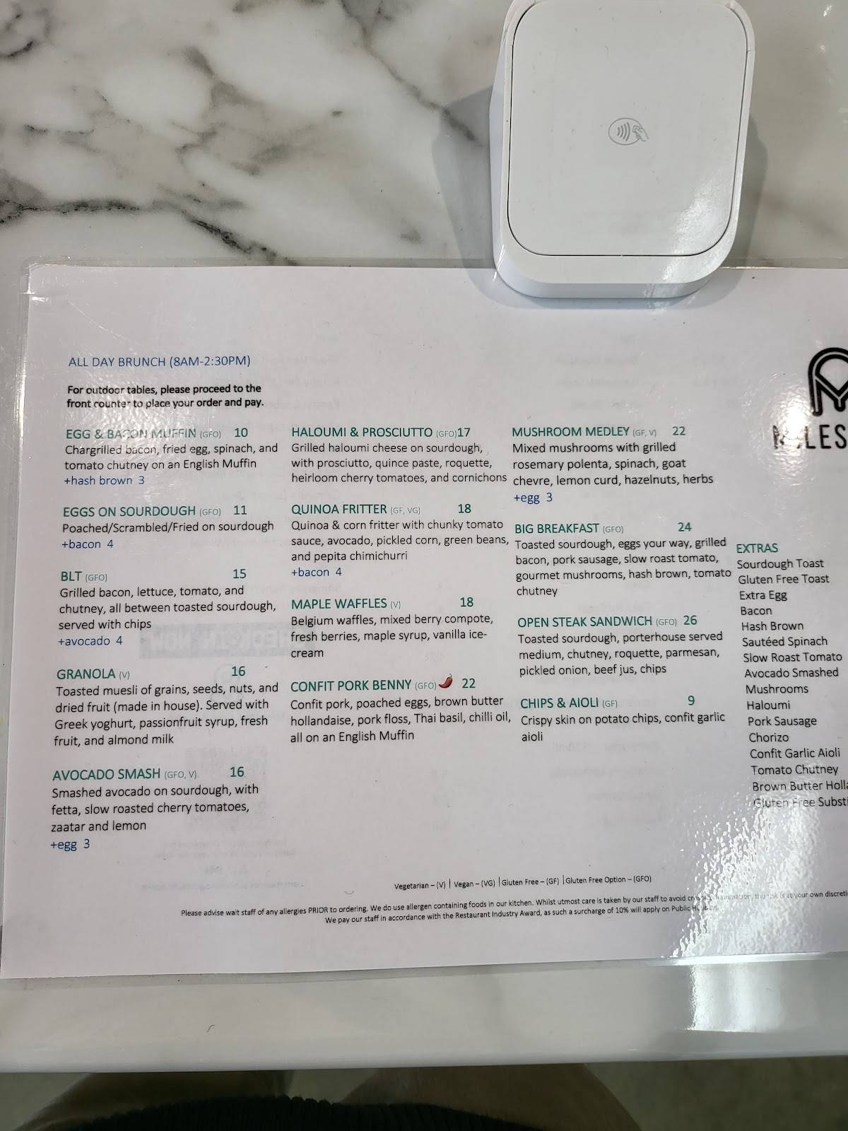 Menu at Milestone Cafe & Bistro, Kialla