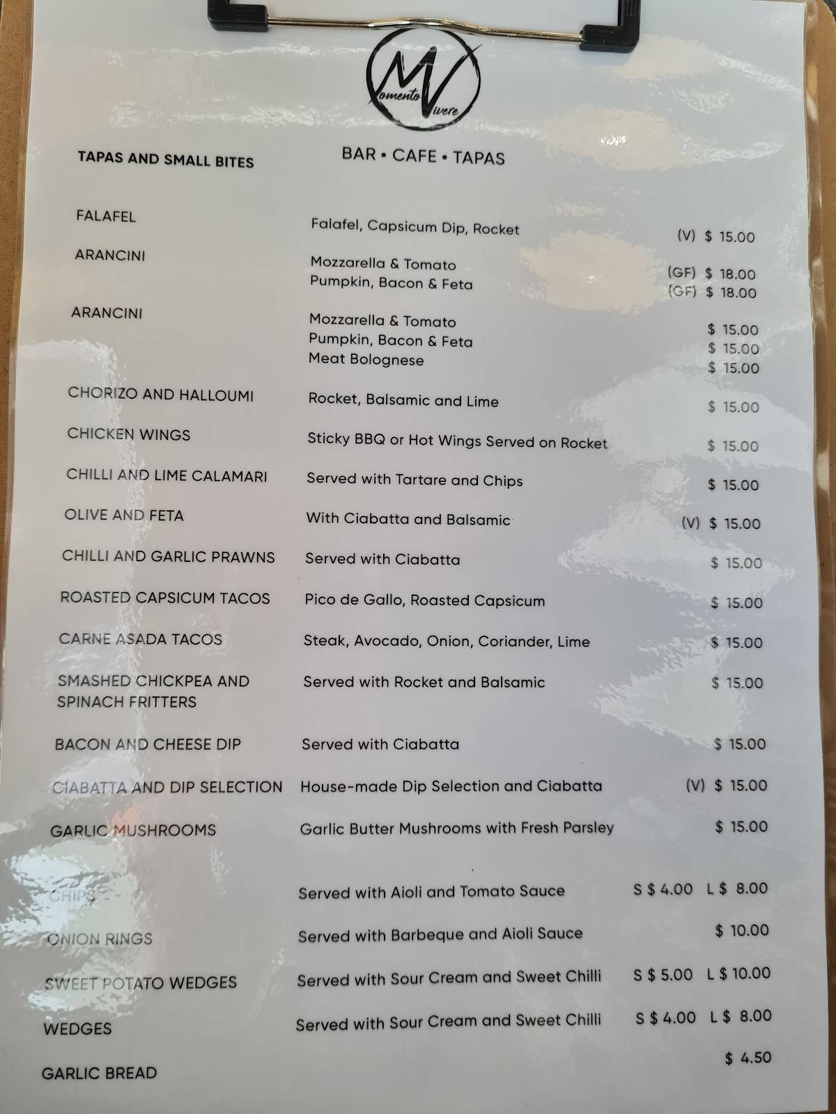 Menu at Momento Vivere cafe, Alkimos