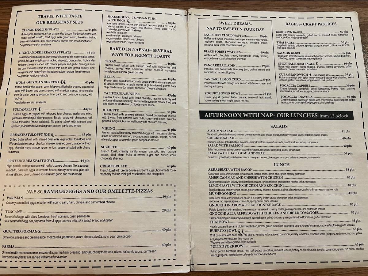 Menu at NAPNAPCAFE, Kraków, Zwierzyniecka 5