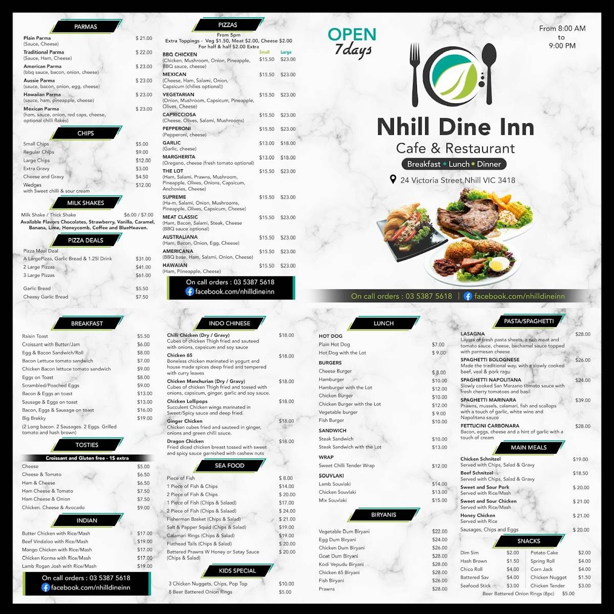 Menu at Nhill Dine Inn cafe, Nhill