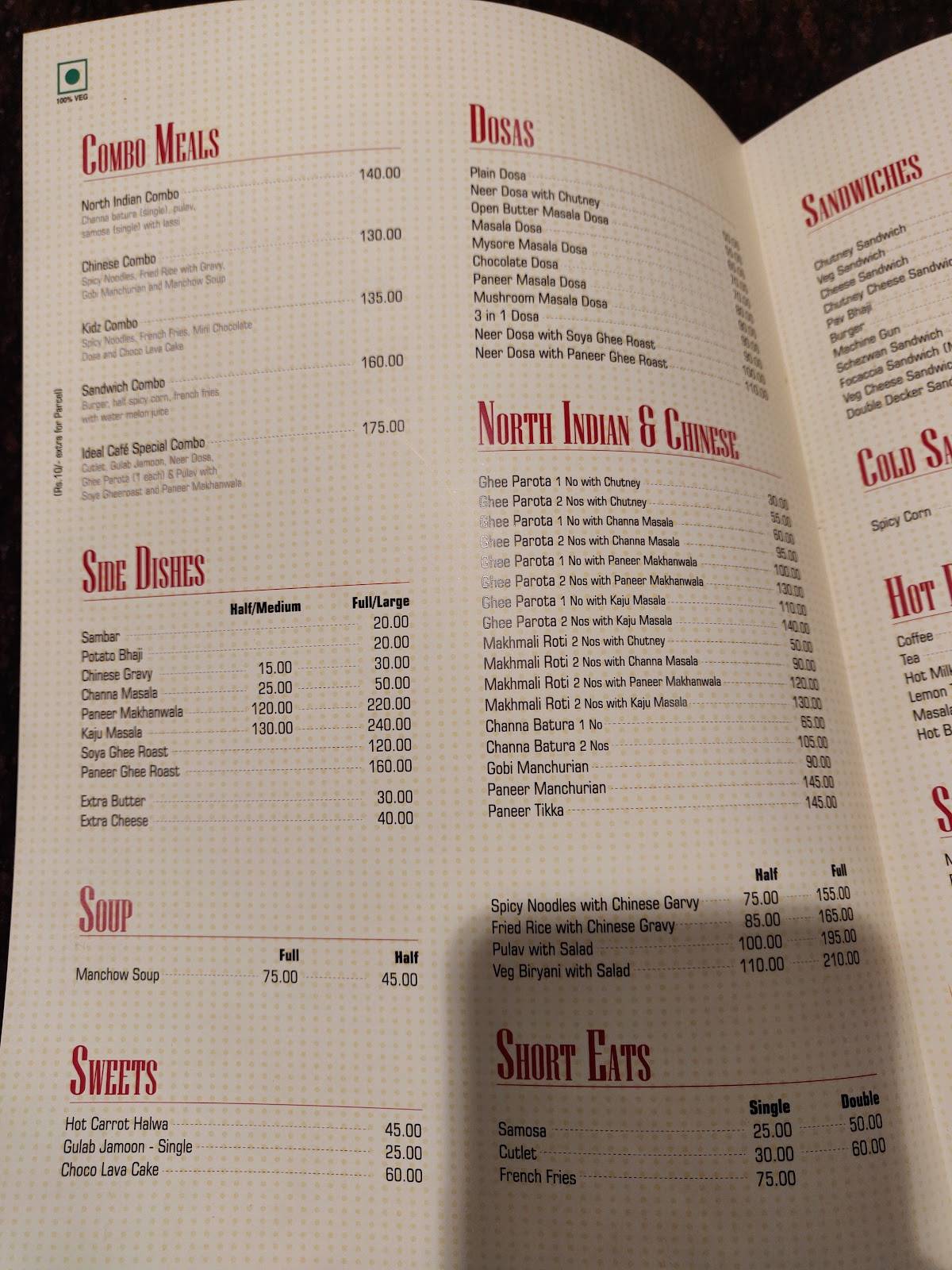 Menu at Pabbas Ideal Cafe, Bharat Mall, Mangaluru