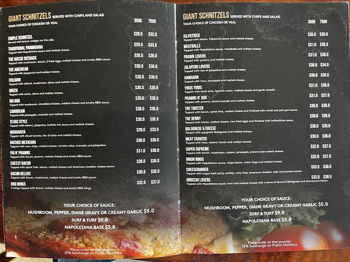 Menu at Cafe Palazzo, North Adelaide, 180 O'Connell St