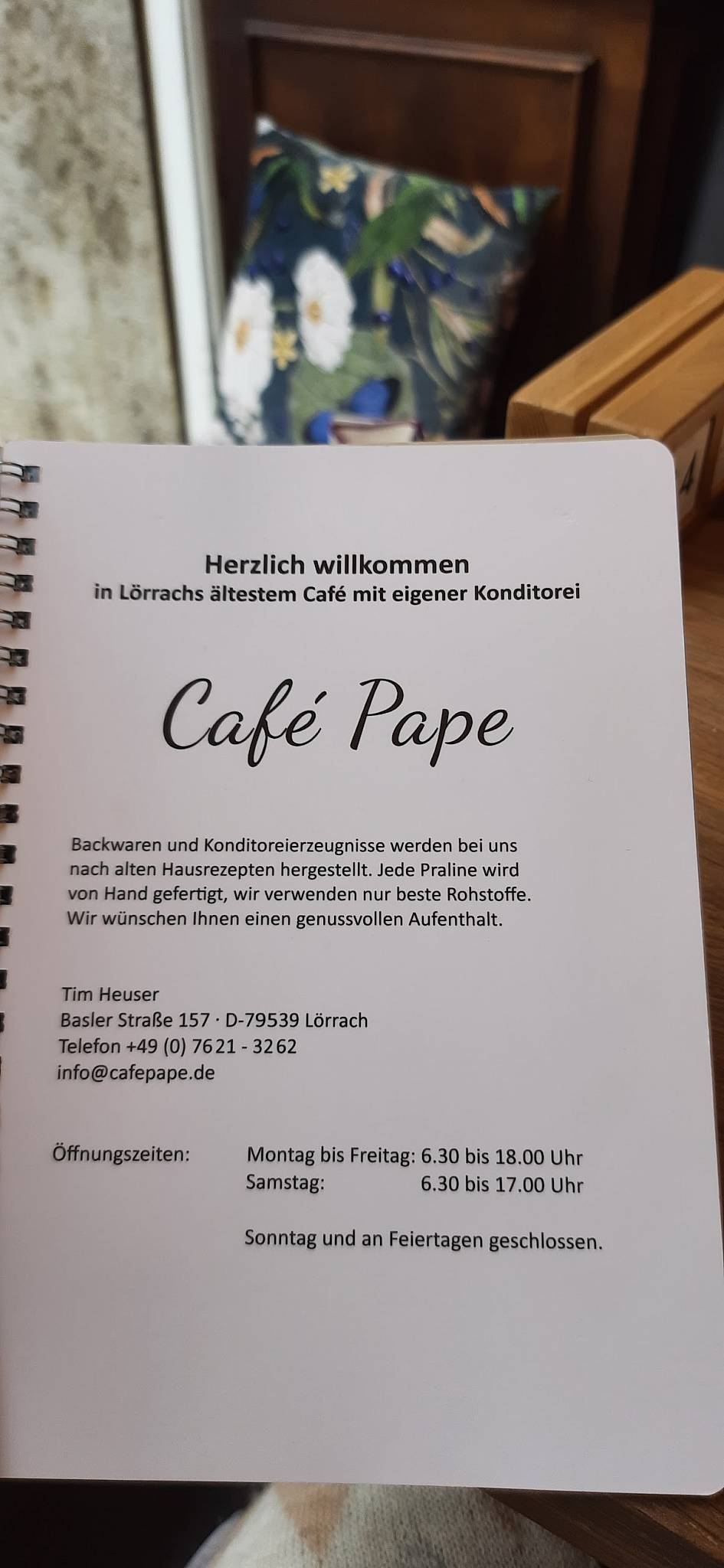 Speisekarte von Cafe Pape, Lörrach