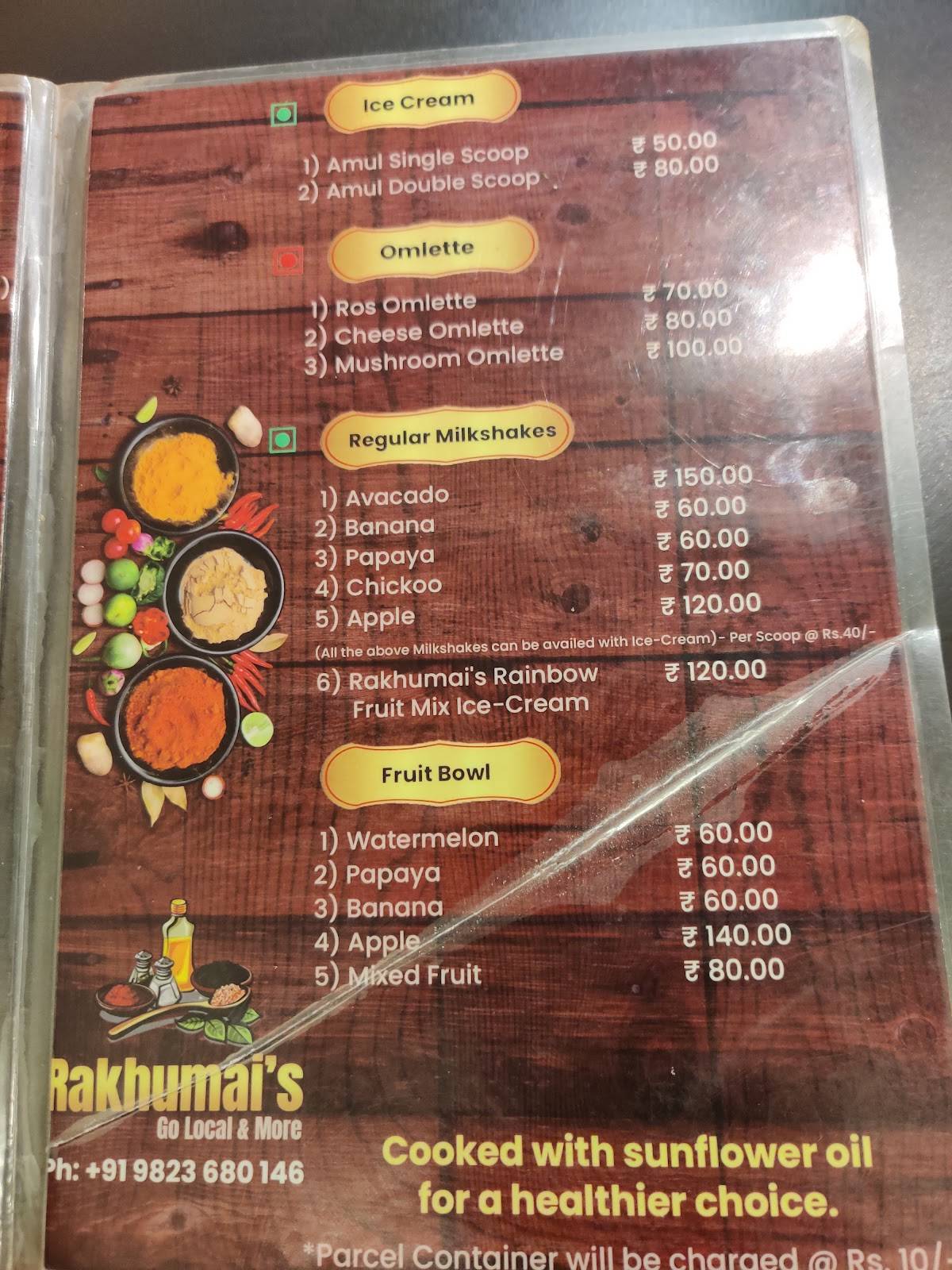 Menu at Cafe Rakhumai's, Mapusa