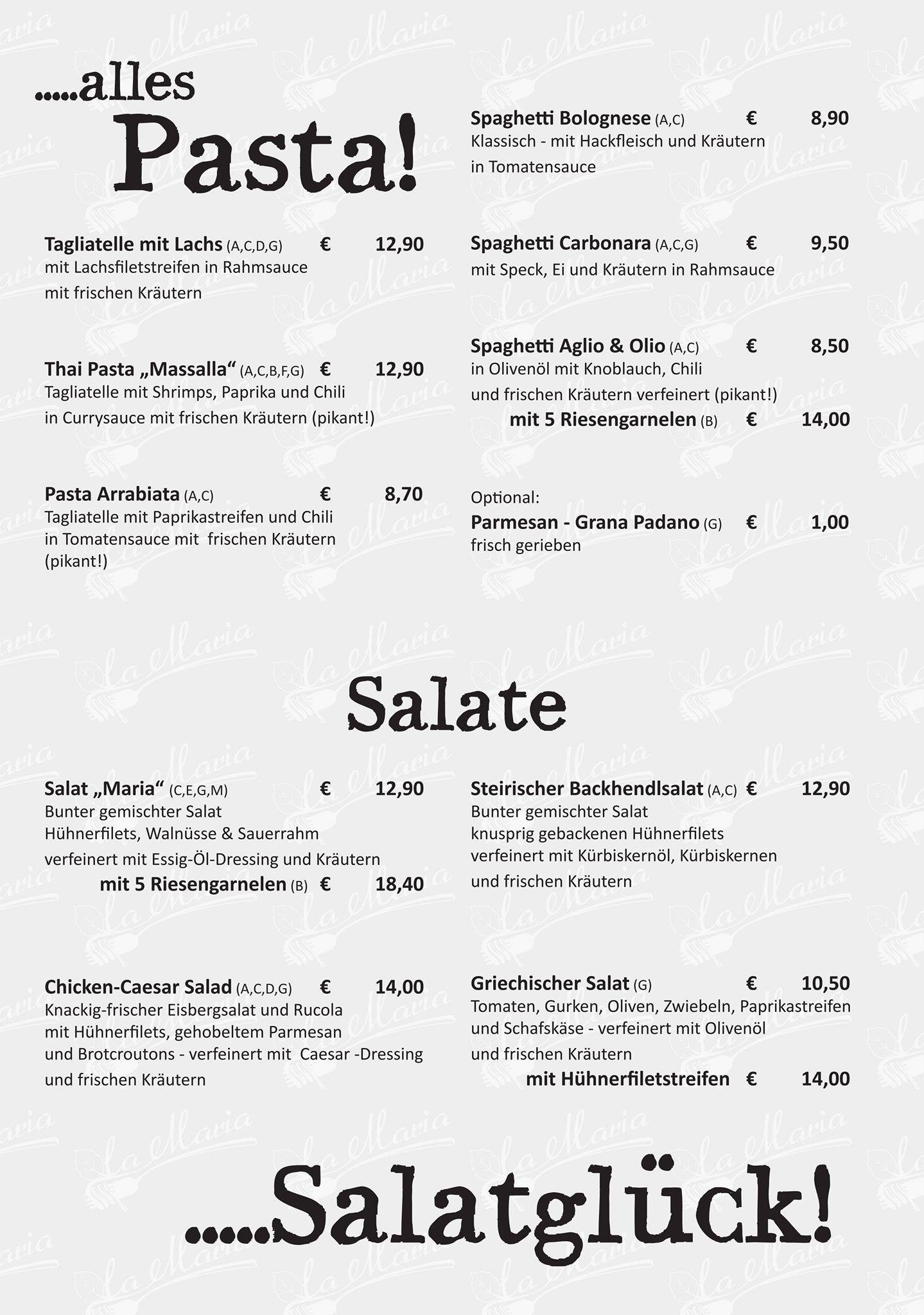 Speisekarte von Restaurant La Maria, Schwaz