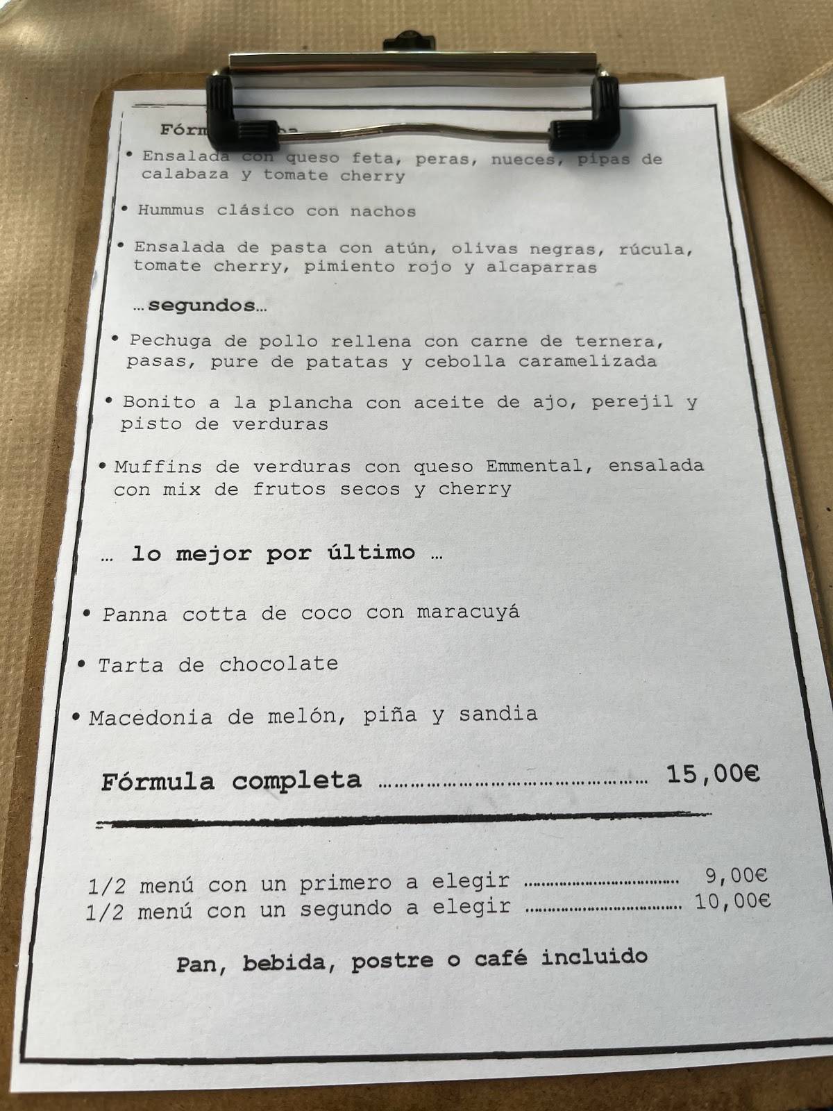 Carta de Restaurante OBA, Barcelona