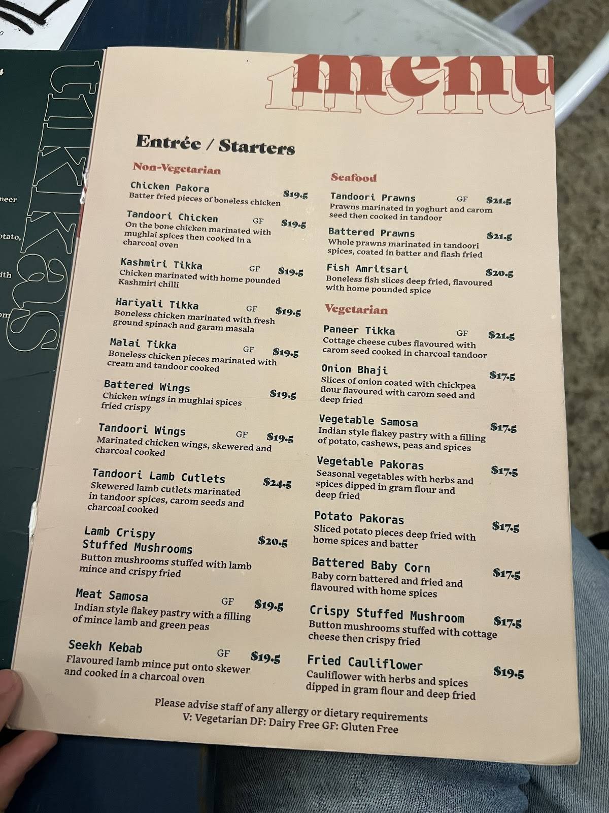 Menu at Cafe Royal, Cockburn Central