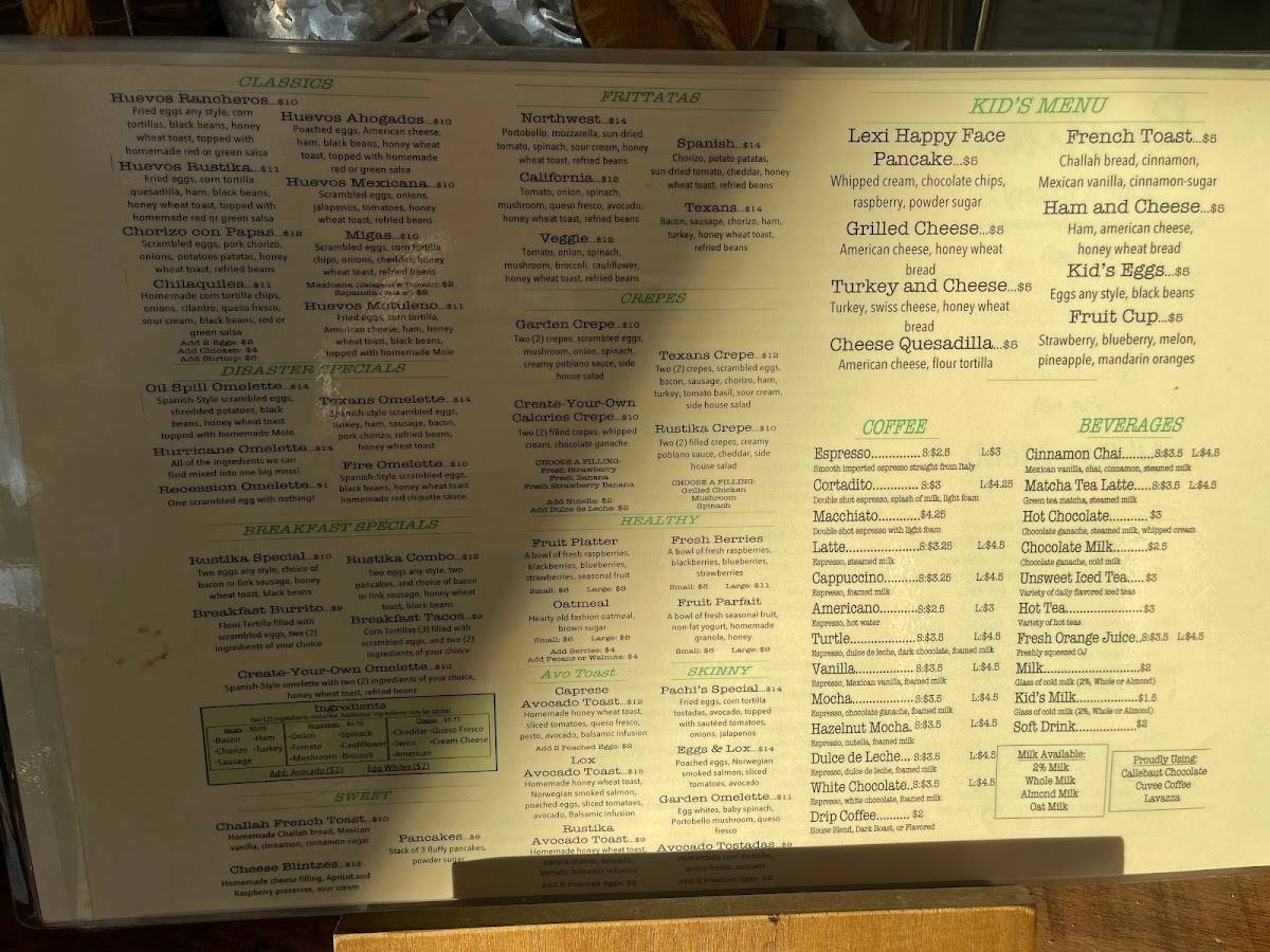Menu at Rustika Cafe and Bakery: Sugar Land, Sugar Land