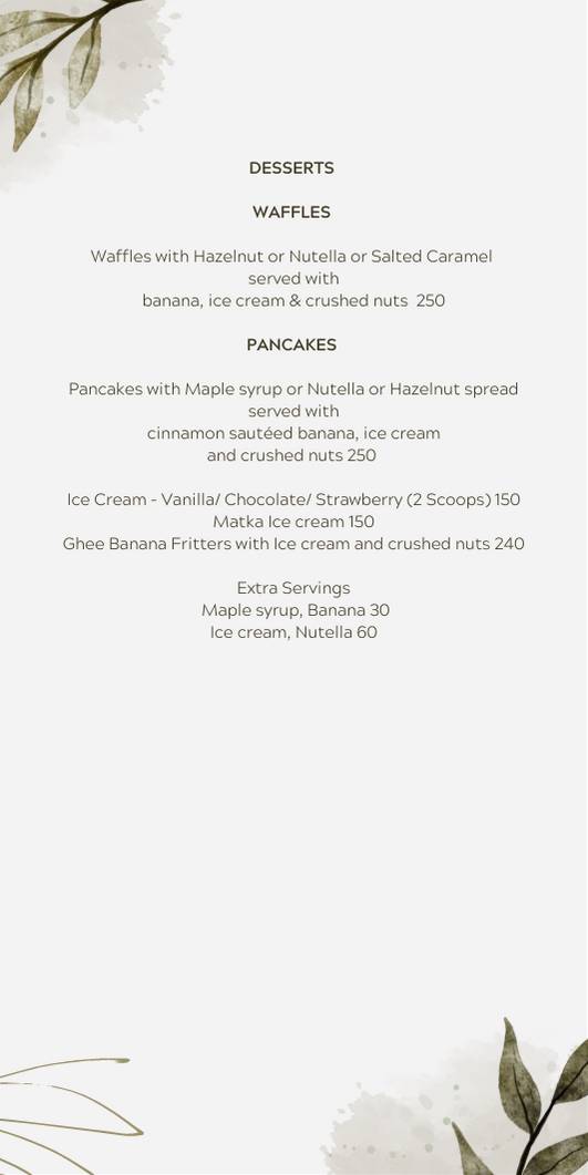 Menu at Cafe Sarwaa, Varkala