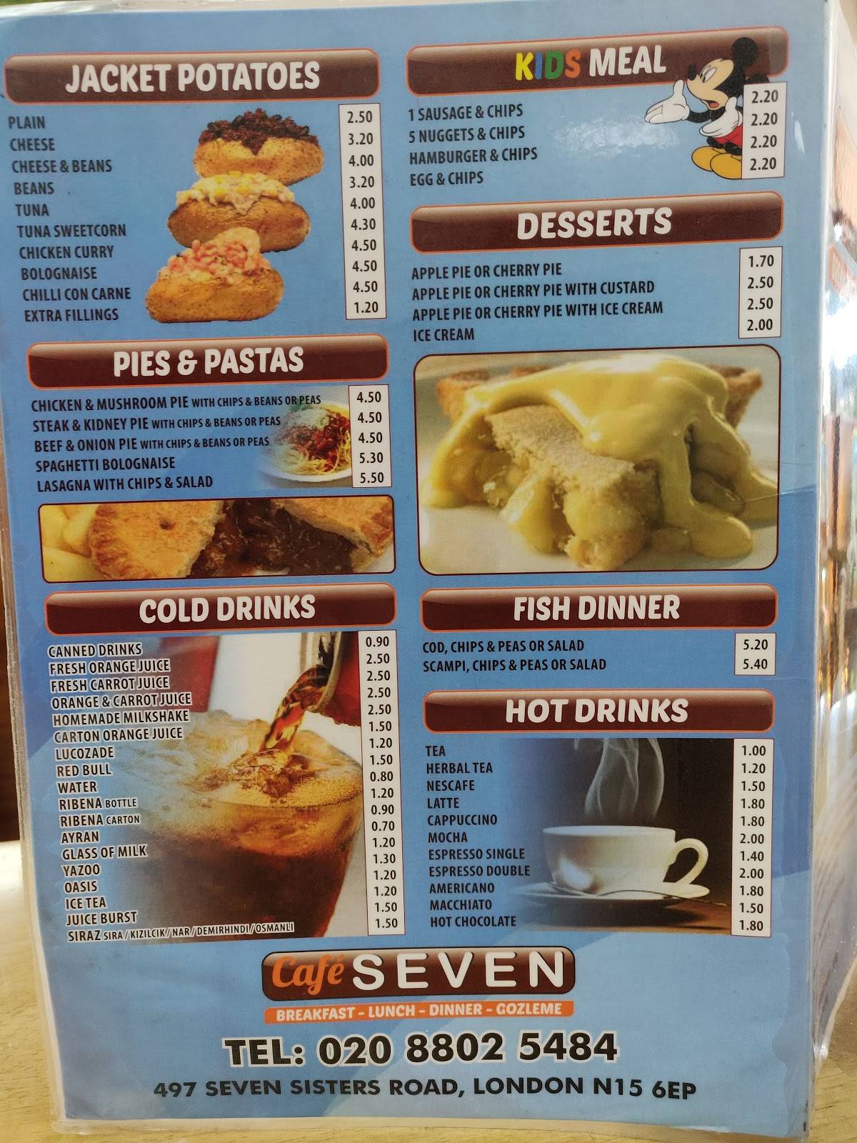 Menu at Café Seven cafe, London