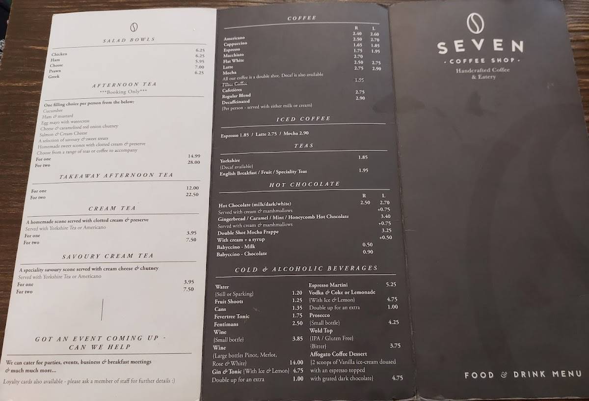 Menu at Seven Coffee Shop & Eatery cafe, Scarborough
