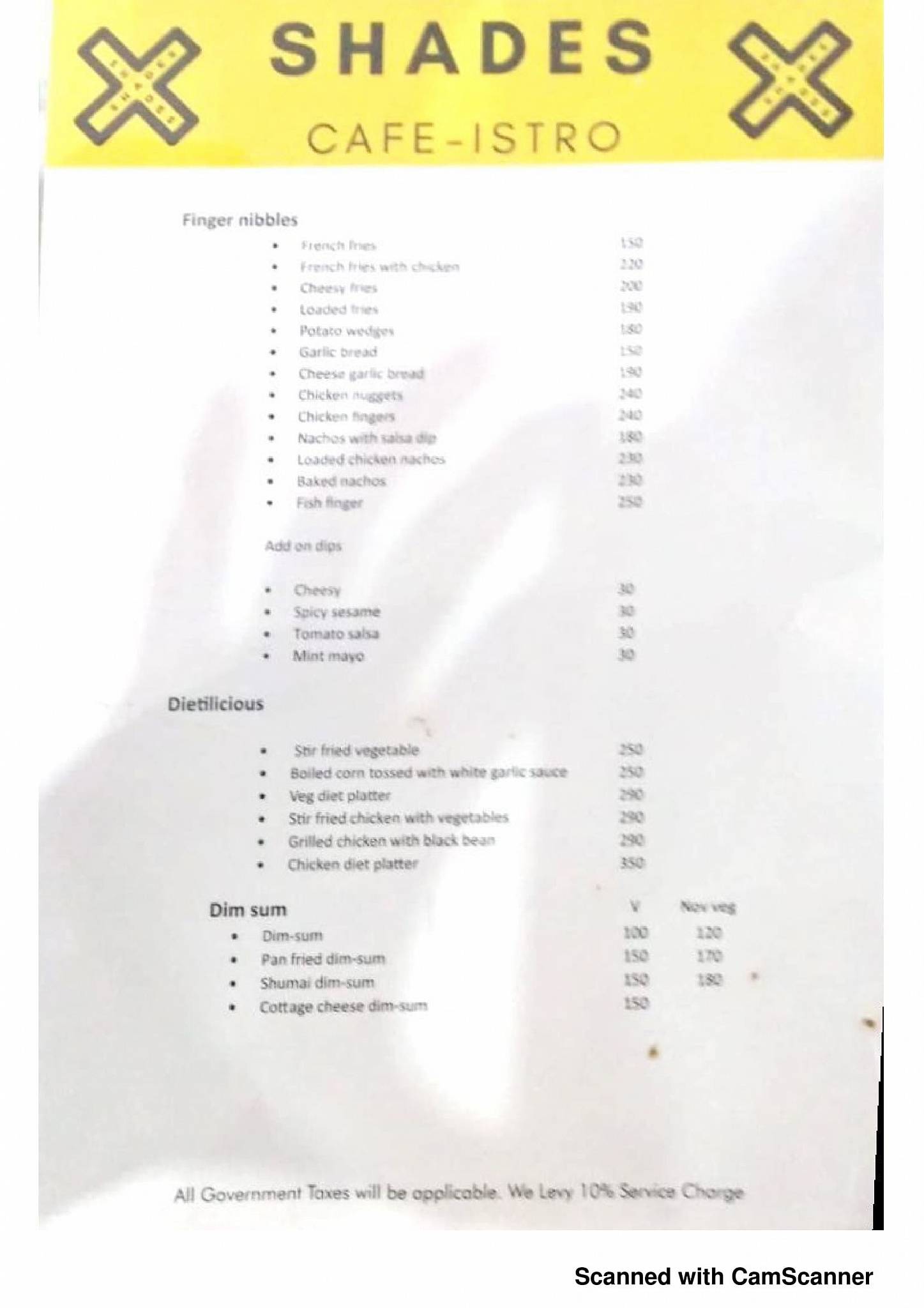 Menu at Shades cafe & istro, New Delhi