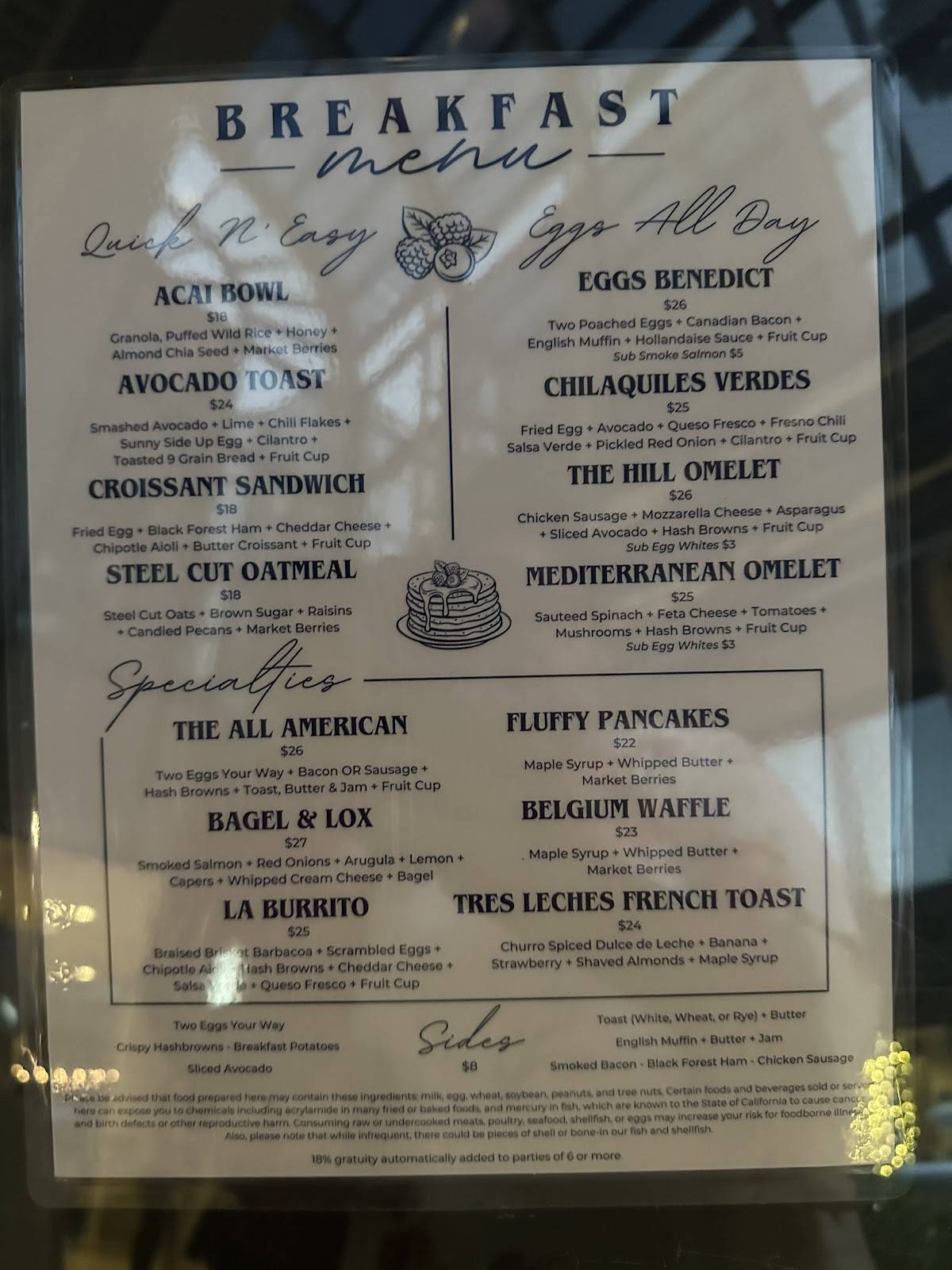 Menu at Cafe Sierra Seafood Buffet, Universal City