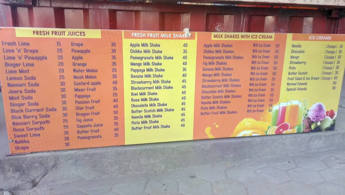 Menu at Sip & Bite Juice Corner, Chennai