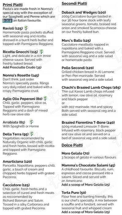 Menu at Stepbrothers cafe, Cape Town