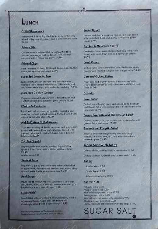 Menu at Sugar Salt Cafe, Galston, 344 Galston Rd