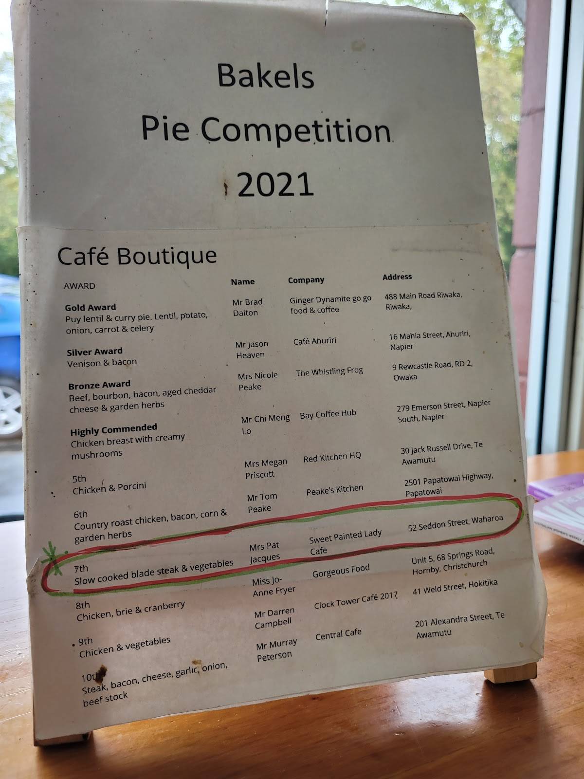 Menu at Sweet Painted Lady Cafe, Waharoa