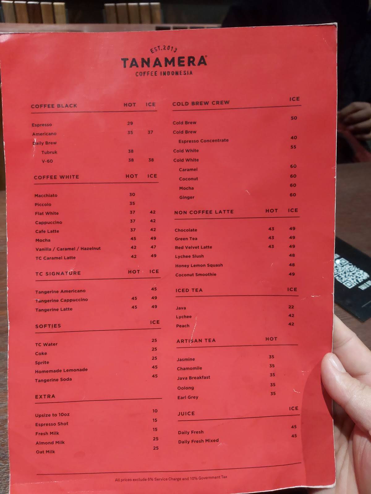 Menu at Tanamera Coffee Manado cafe, Manado, Kawasan Business 8