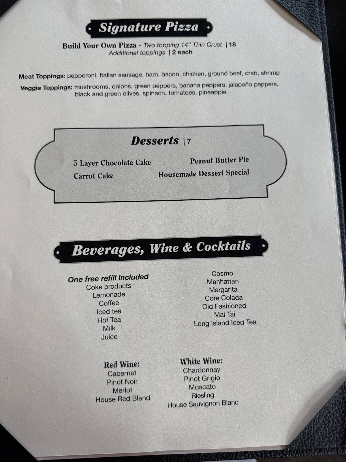 Menu at The Core' Bistro cafe, Battle Creek, Michigan Ave W