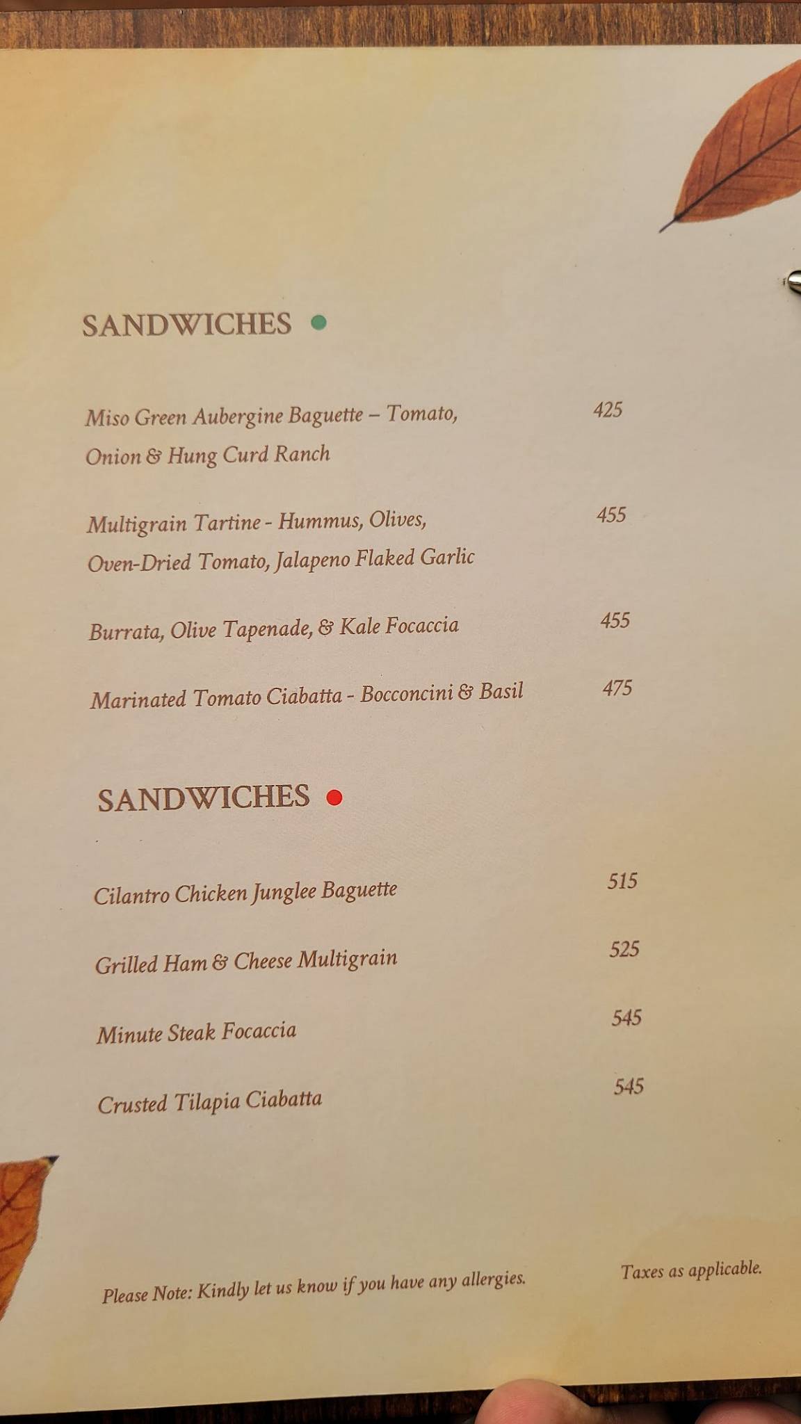 Menu at The Entrance Cafe, Chennai
