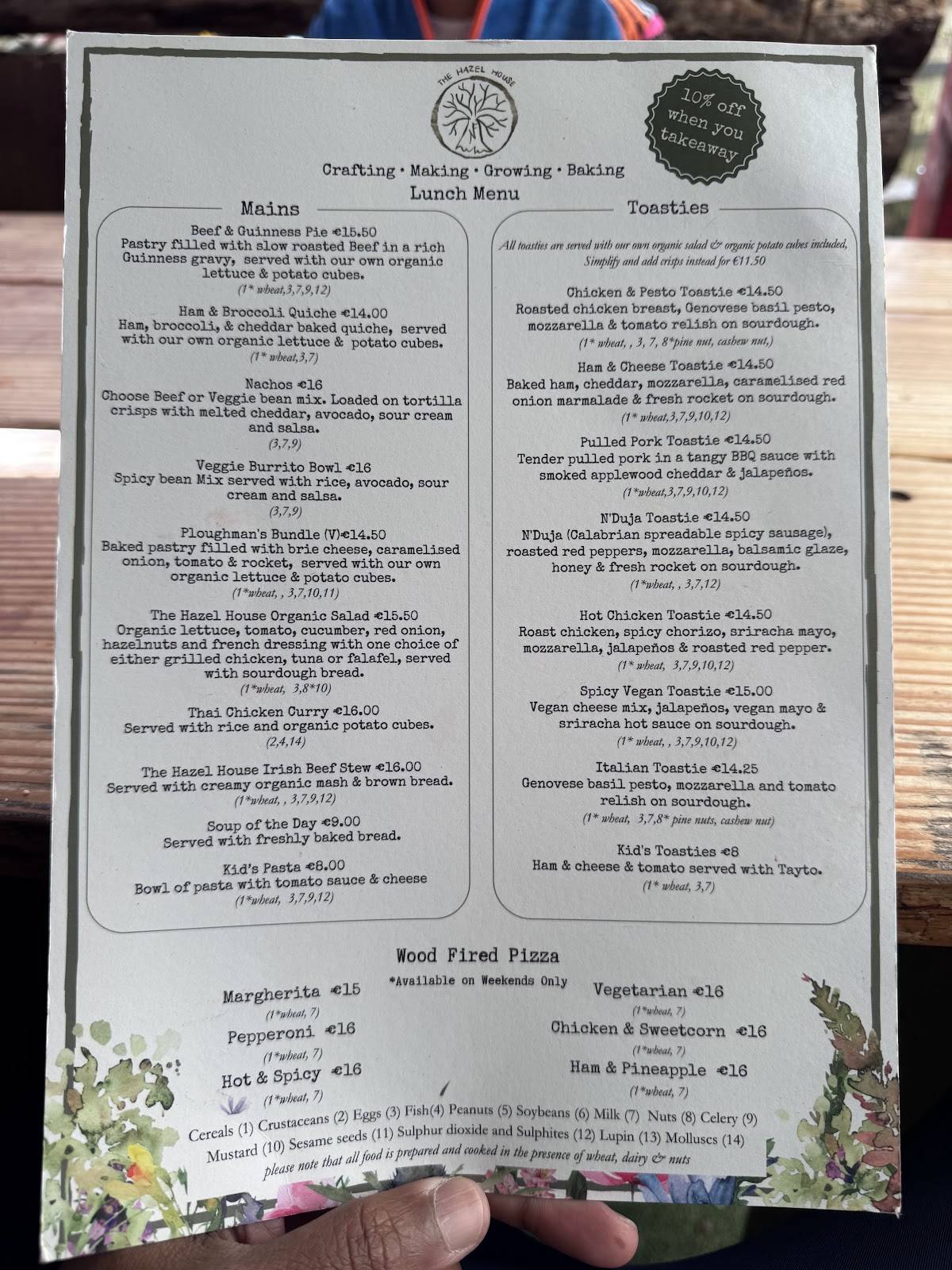 Menu at The Hazel House cafe, Dublin, Blackberry Lodge