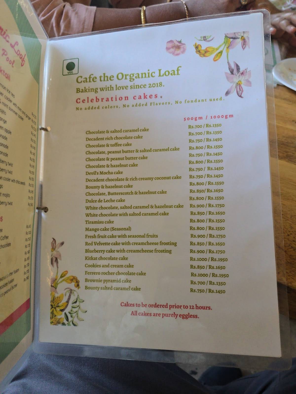 Menu at Cafe The Organic Loaf, Bengaluru