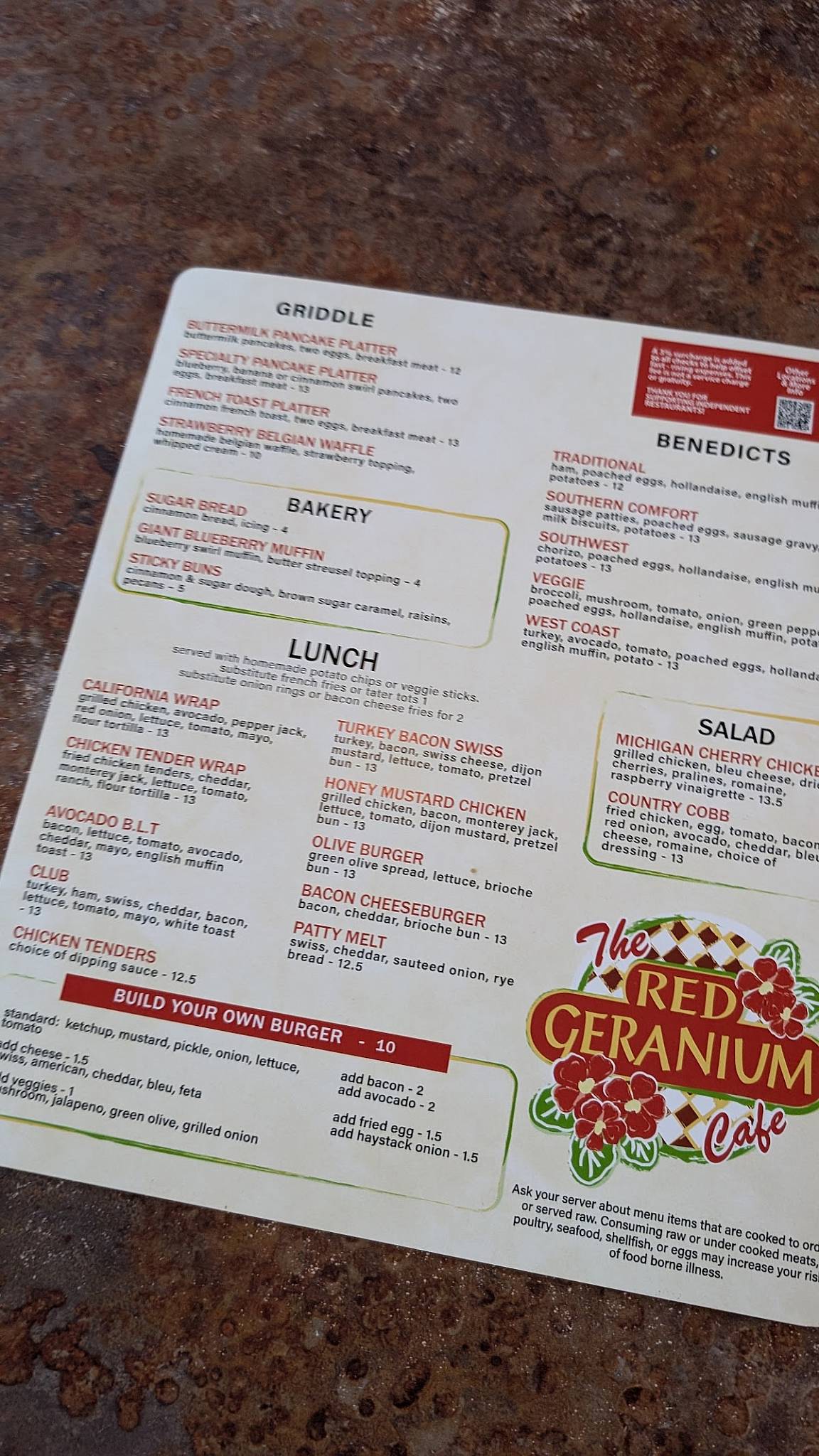 Menu at The Red Geranium Cafe, Grand Rapids, Kalamazoo Ave SE