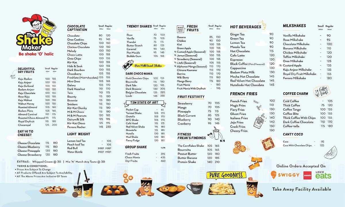 Menu at The Shake Maker, Anand