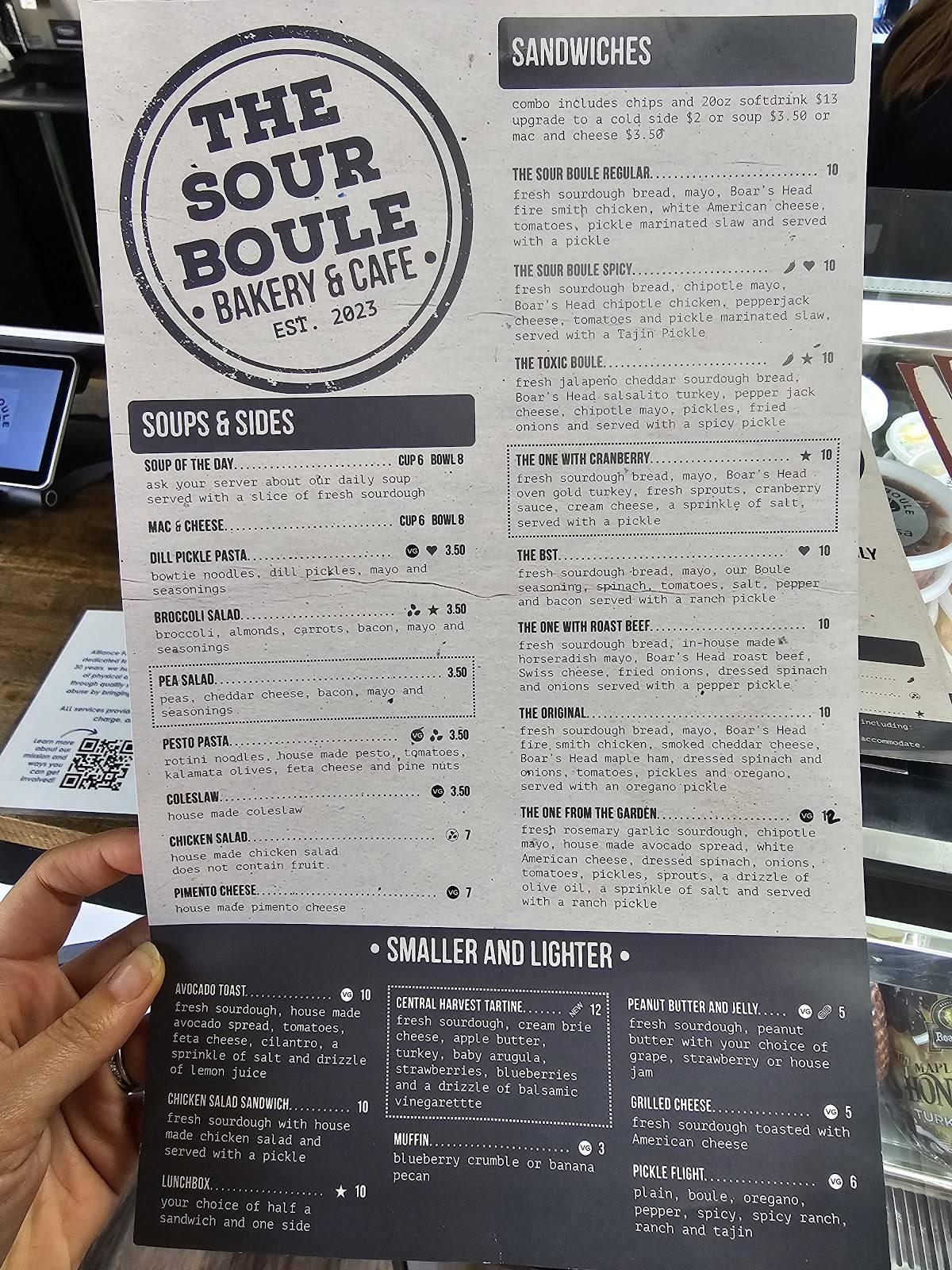 Menu at The Sour Boule cafe, Fort Worth, Southwest Blvd