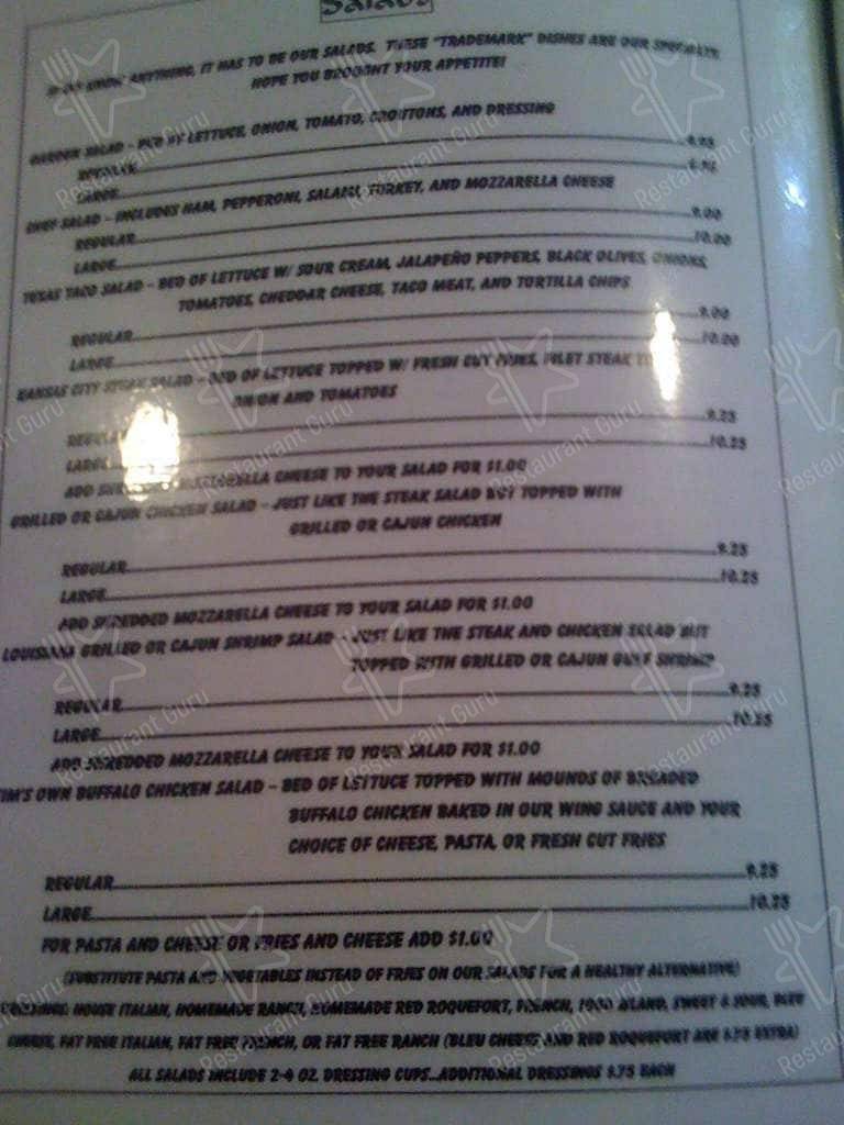 Menu at Tim's American Cafe, Altoona